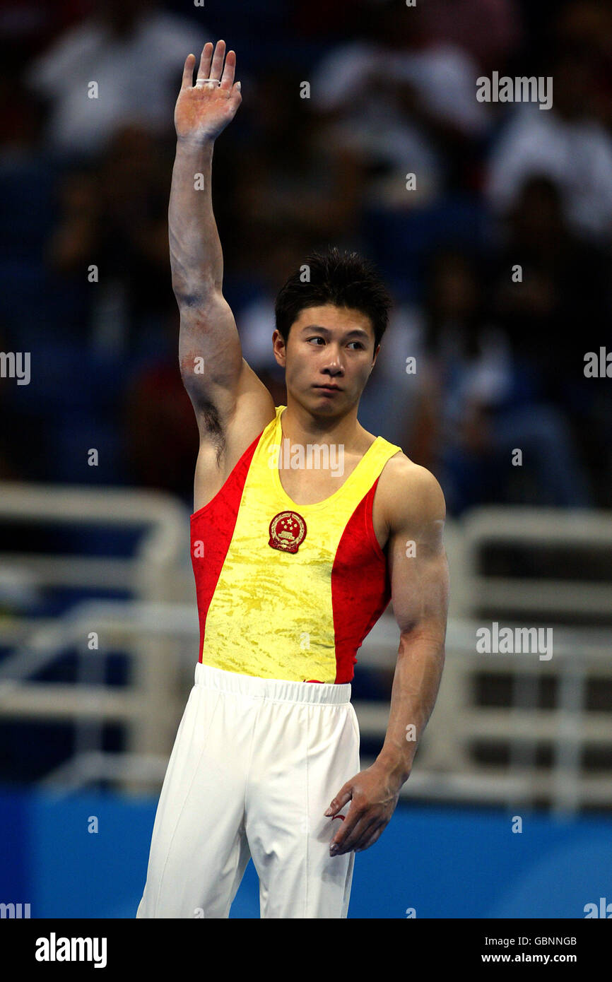 Chinas xiaopeng li celebrates winning the bronze medal hi-res stock ...