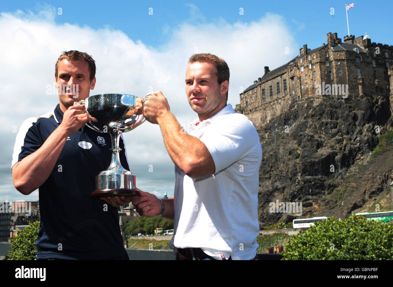 Captains; Scotland's Scott Forrest and England's Ollie Phillips (left ...