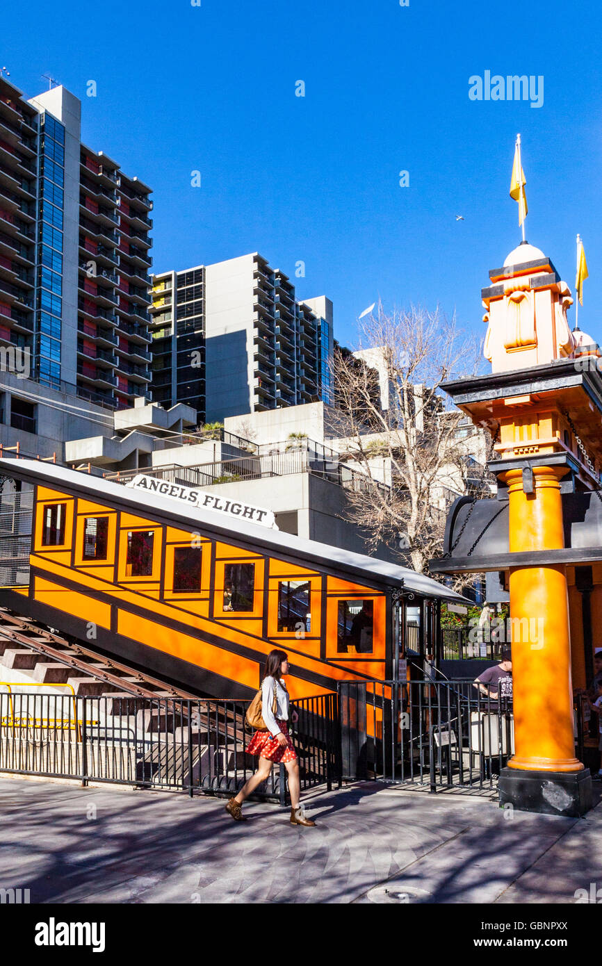 Angels Flight funicular railway in downtown Los Angeles California ...