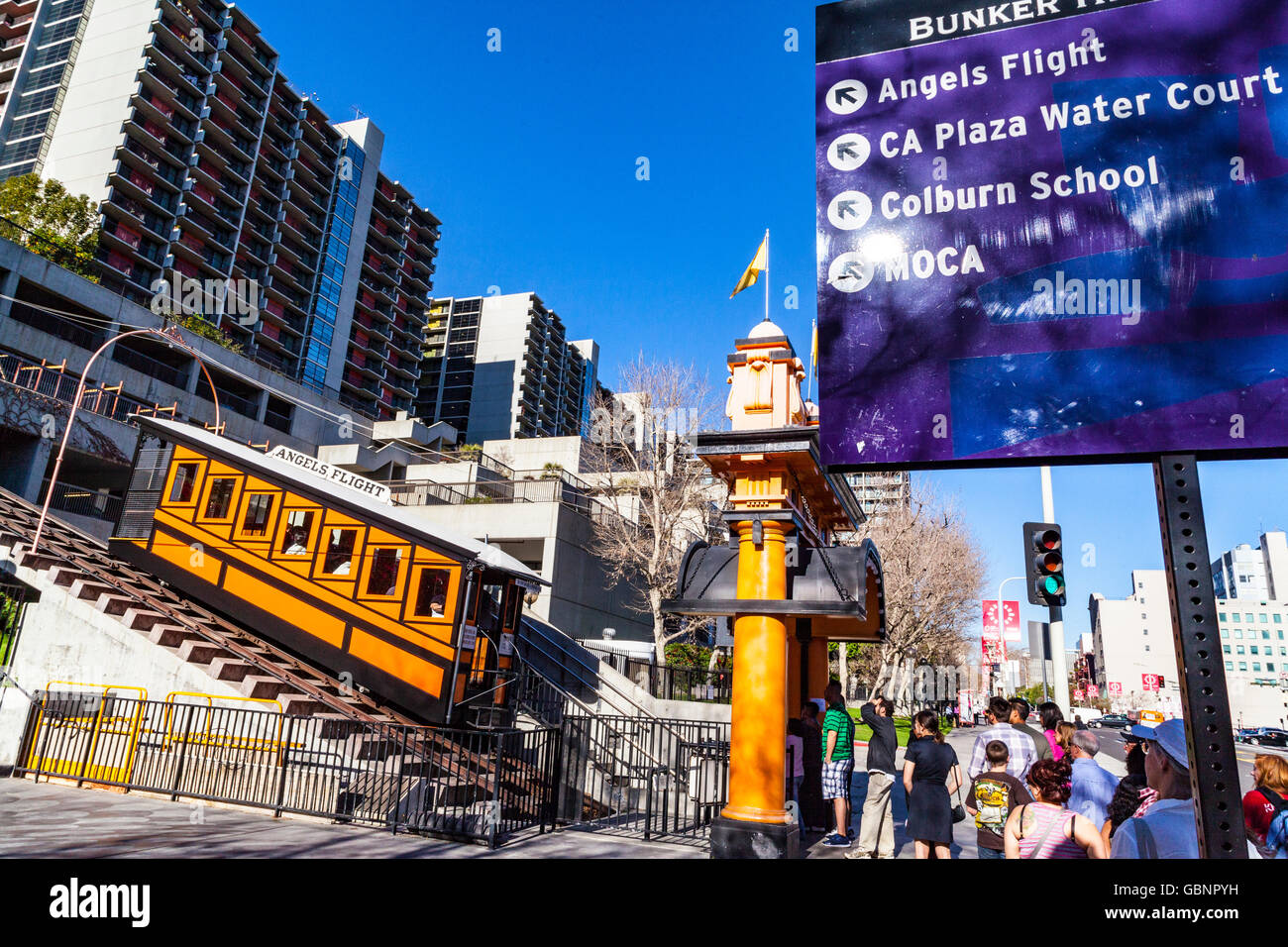 Angels Flight funicular railway in downtown Los Angeles California ...