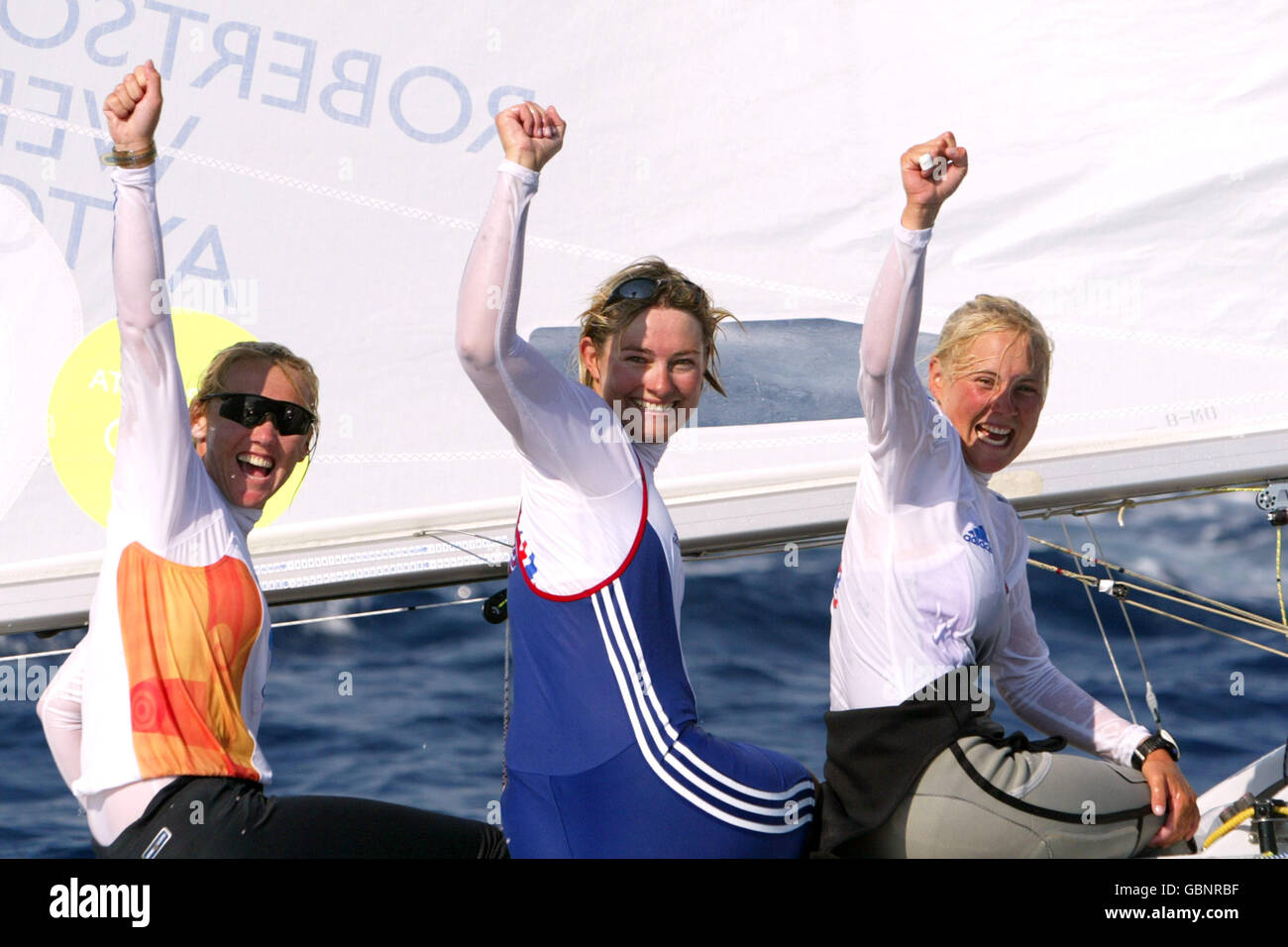 (L-R) Shirley Robertson, Sarah Webb and Sarah Ayton celebrate winning ...