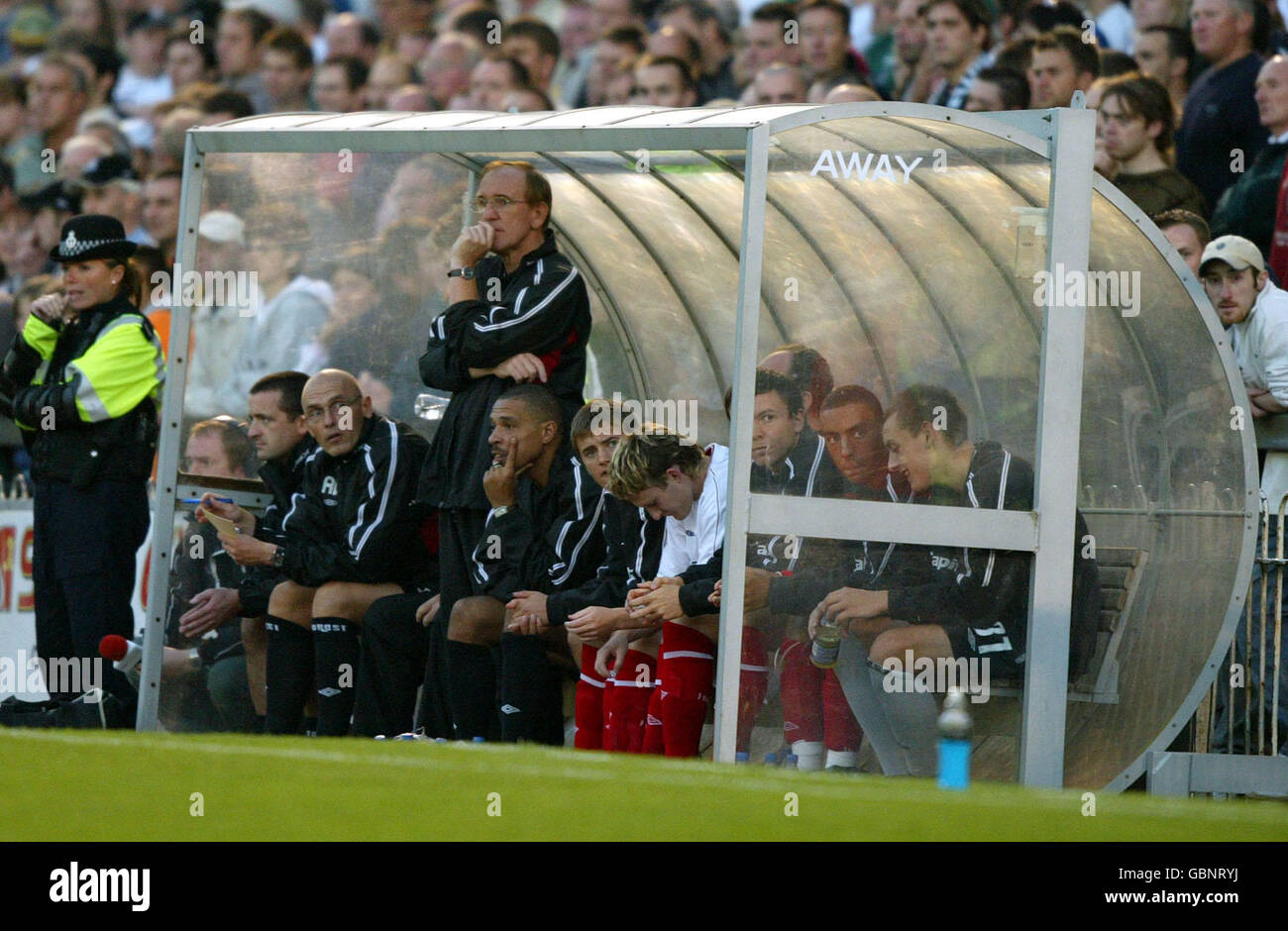 The Nottingham Forest bench minus a missing manager Joe Kinnear Stock ...
