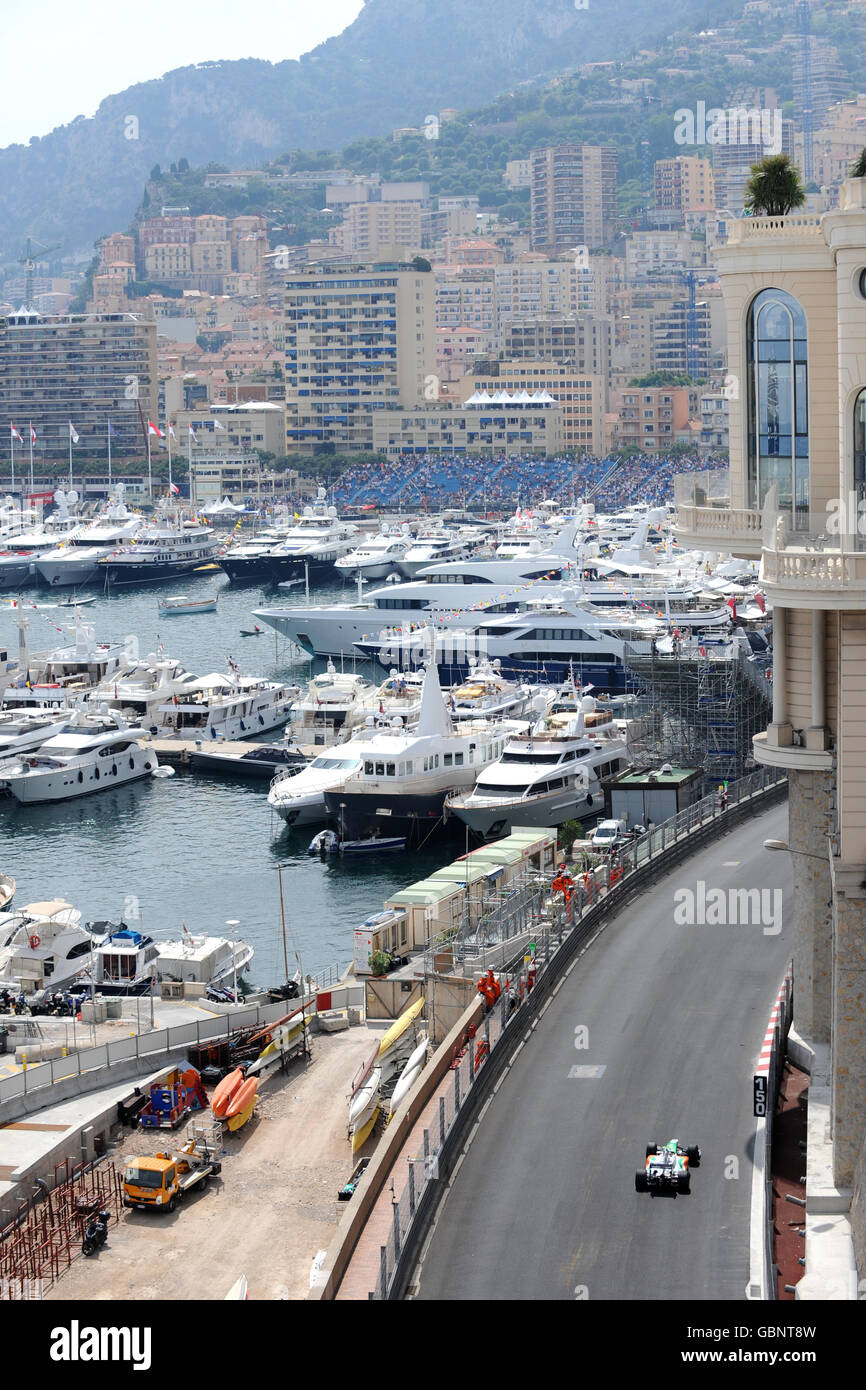 A view of Monaco as a car passes during a practice session at the ...
