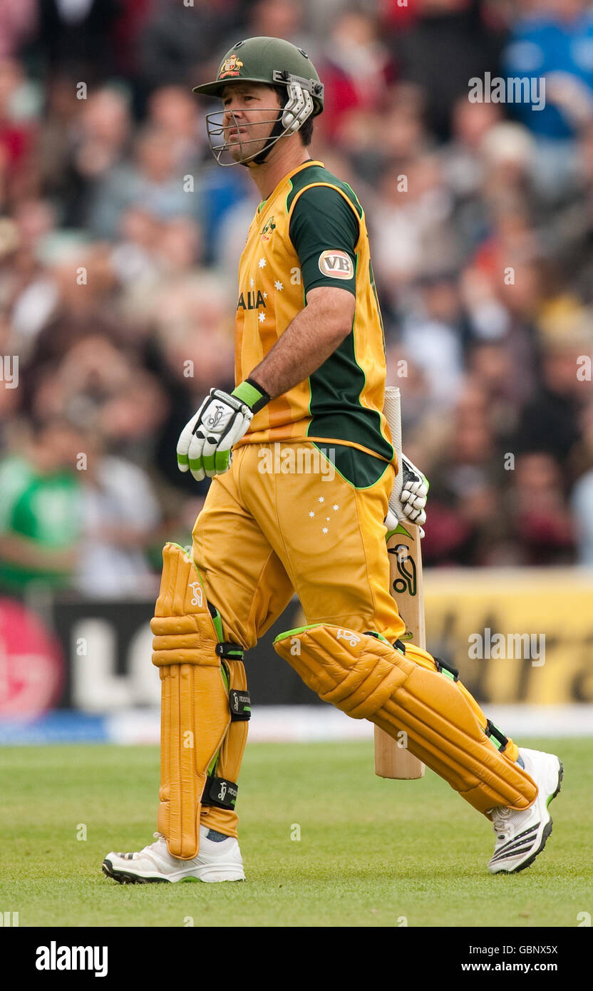 Australian captain Ricky Ponting leaves the field after being dismissed by West Indies' Jerome ...