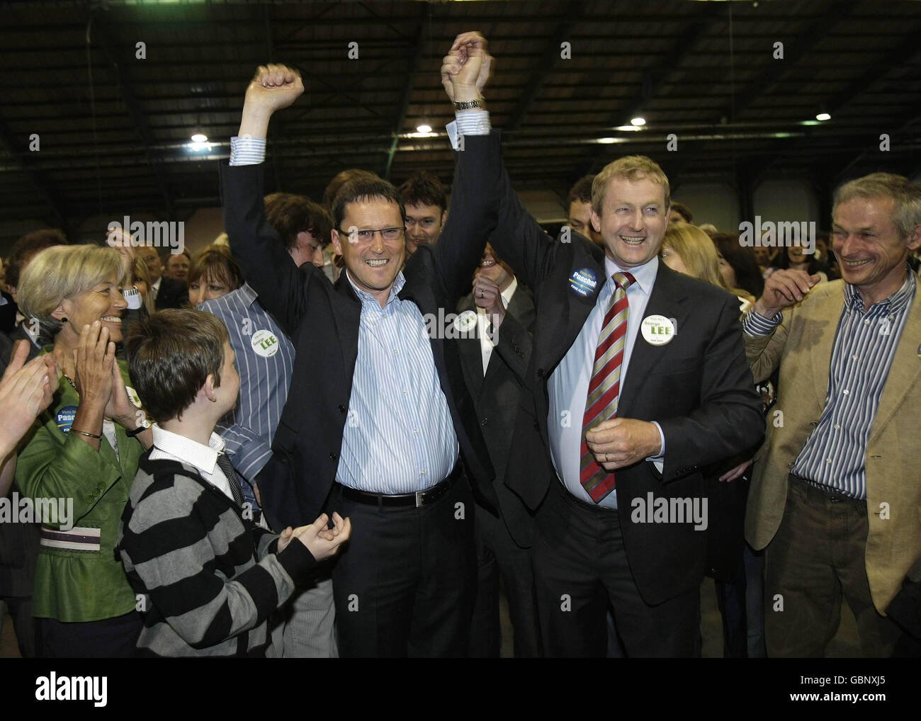 Former RTE economics editor George Lee (left) celebrates his election ...