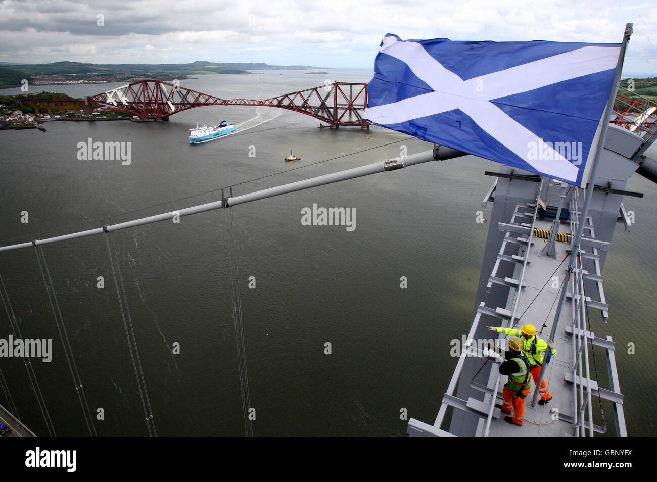 A view from the top of the Forth Road Bridge of Norfolkline's boat ...