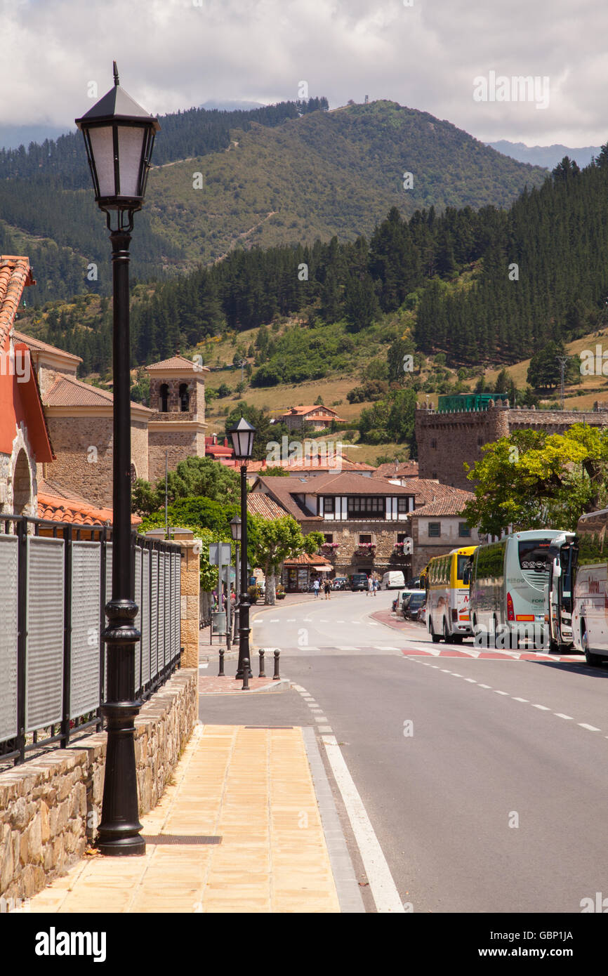 View approaching the Spanish town of Potes in the Picos de Europa ...