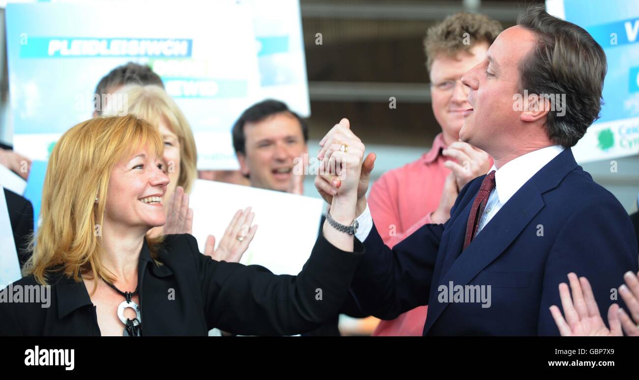 Wales Conservative MEP Kay Swinburne greets Conservative Party leader ...