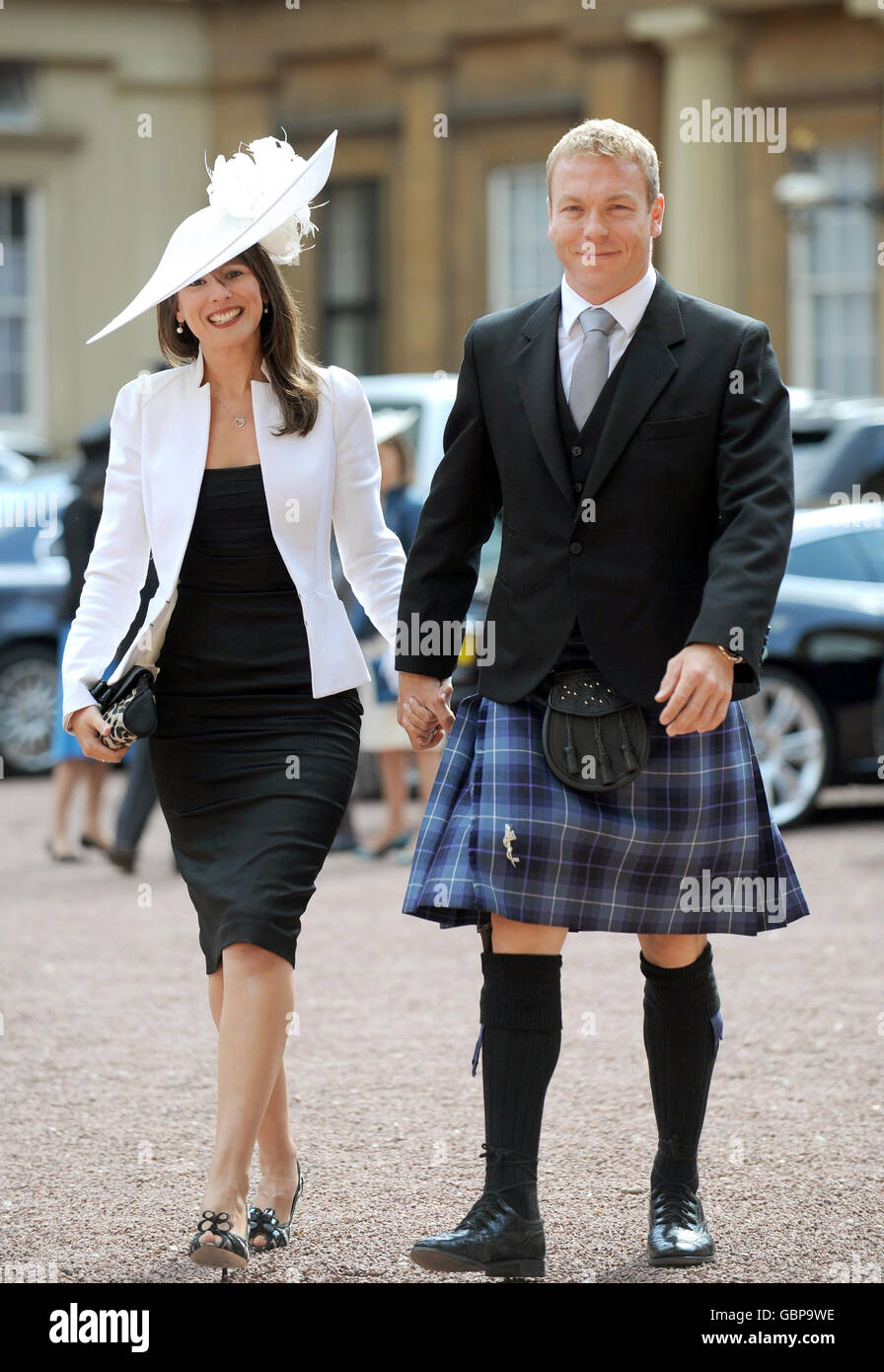 Olympic gold medalist Chris Hoy and his girlfriend Sarra Kemp arrive at ...