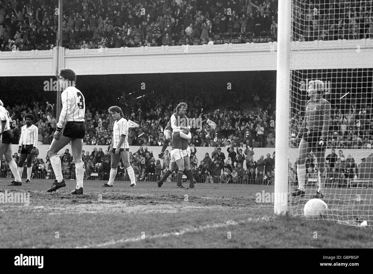 Arsenal's Graham Rix rises above Tony Woodcock (centre left) as they ...