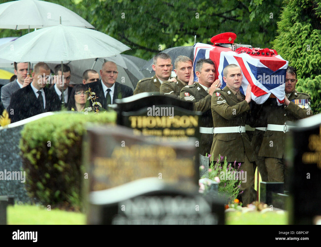 The coffin of Lance Corporal Nigel Moffett of the Light Dragoons ...