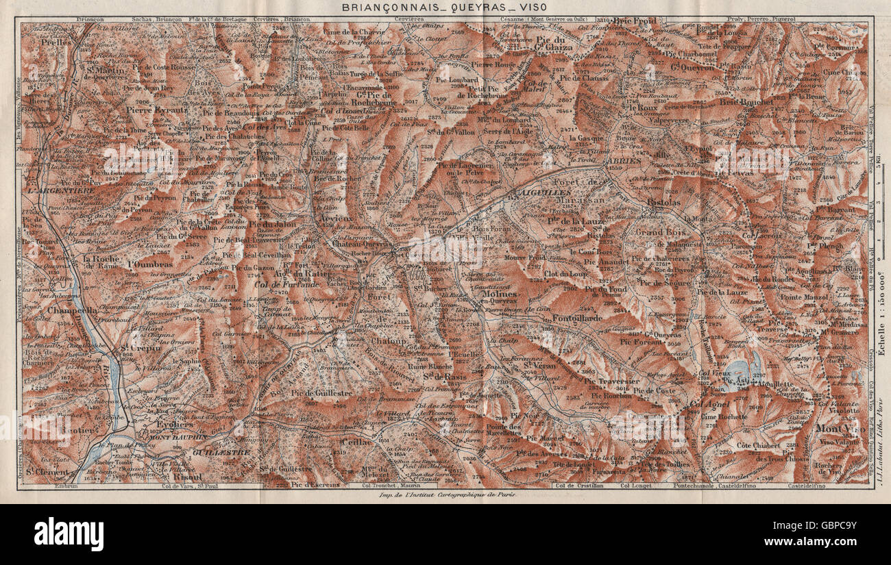 BRIANÇONNAIS QUEYRAS MONT-VISO. Vintage map plan. Écrins. Hautes-Alpes ...