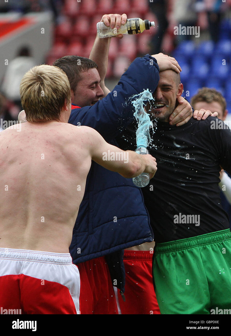 Falkirk goalkeeper Dani Mallo (right) celebrates with teammate Thomas ...