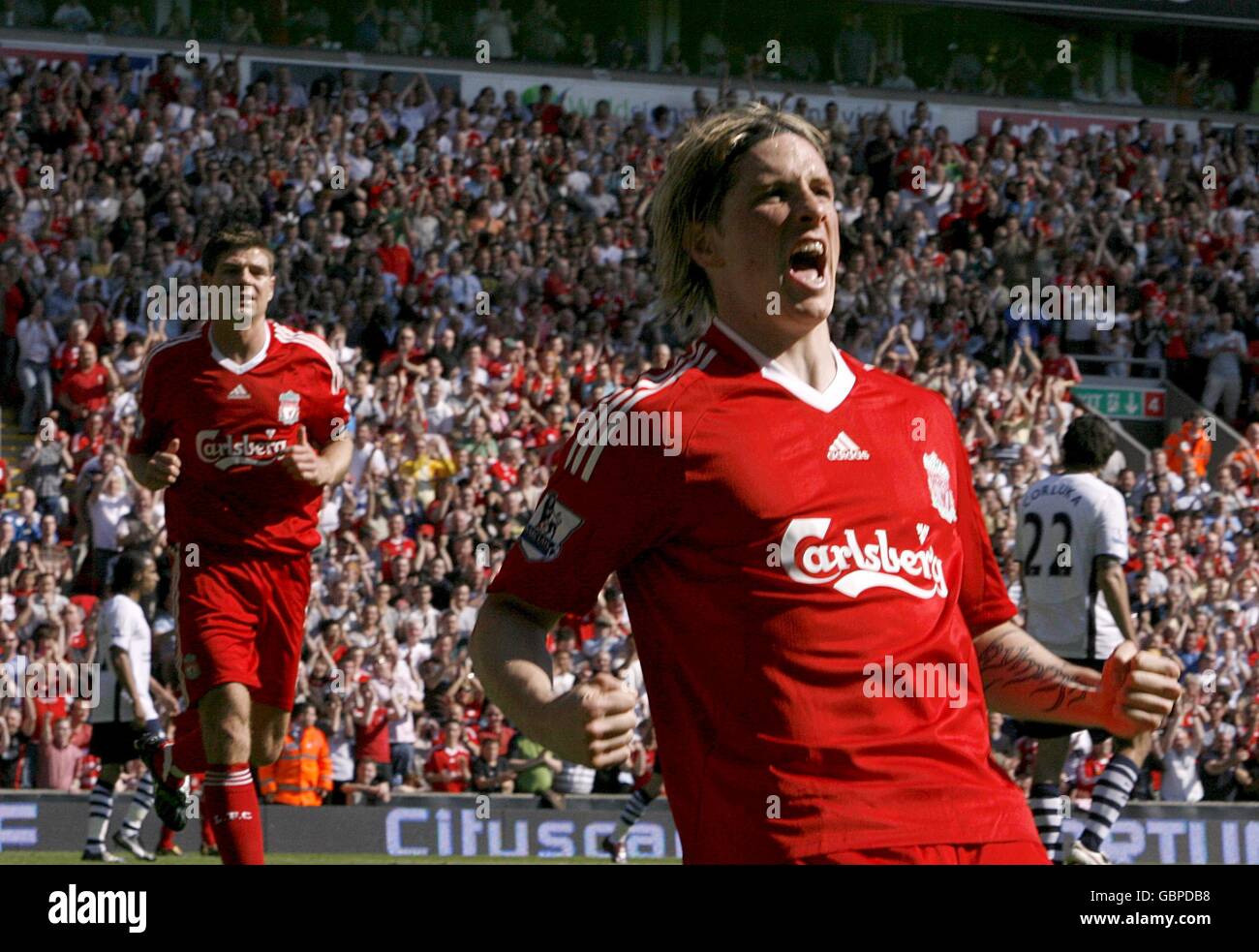 Liverpools fernando torres celebrates scoring hi-res stock photography ...