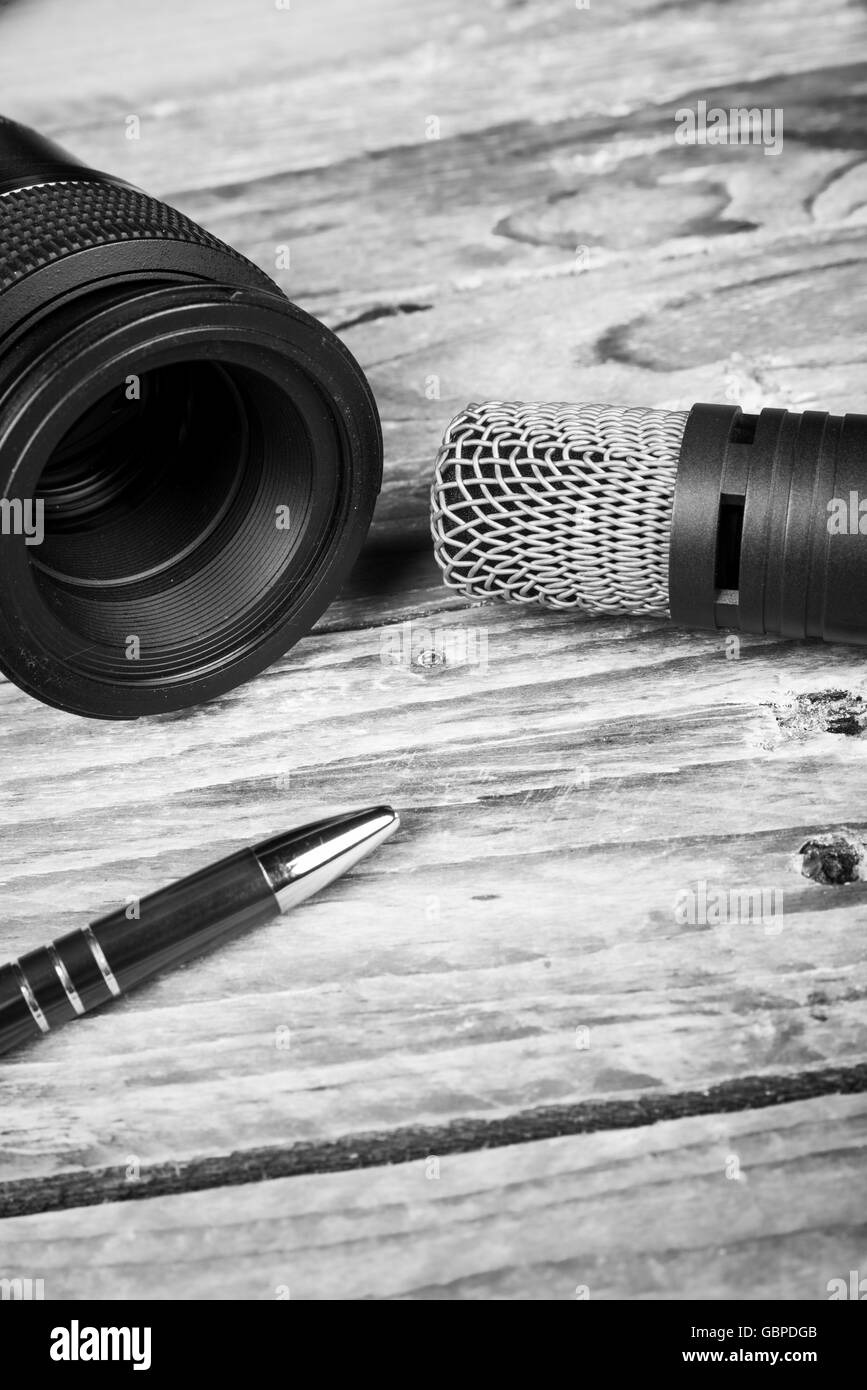 Still life with objects related to journalism Stock Photo - Alamy