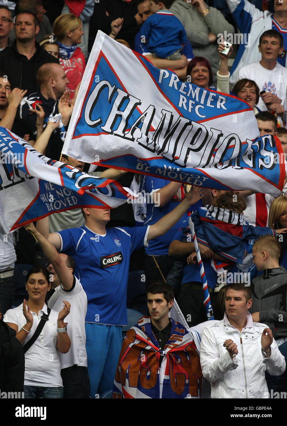 Rangers fans celebrate in stands victory parade ibrox stadium hi-res ...