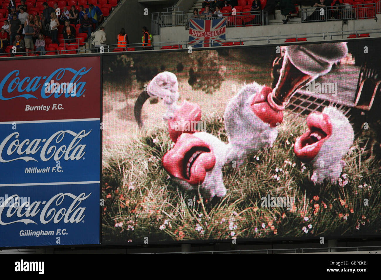 Coca-Cola advertisements on the big screen at Wembley Stadium Stock ...