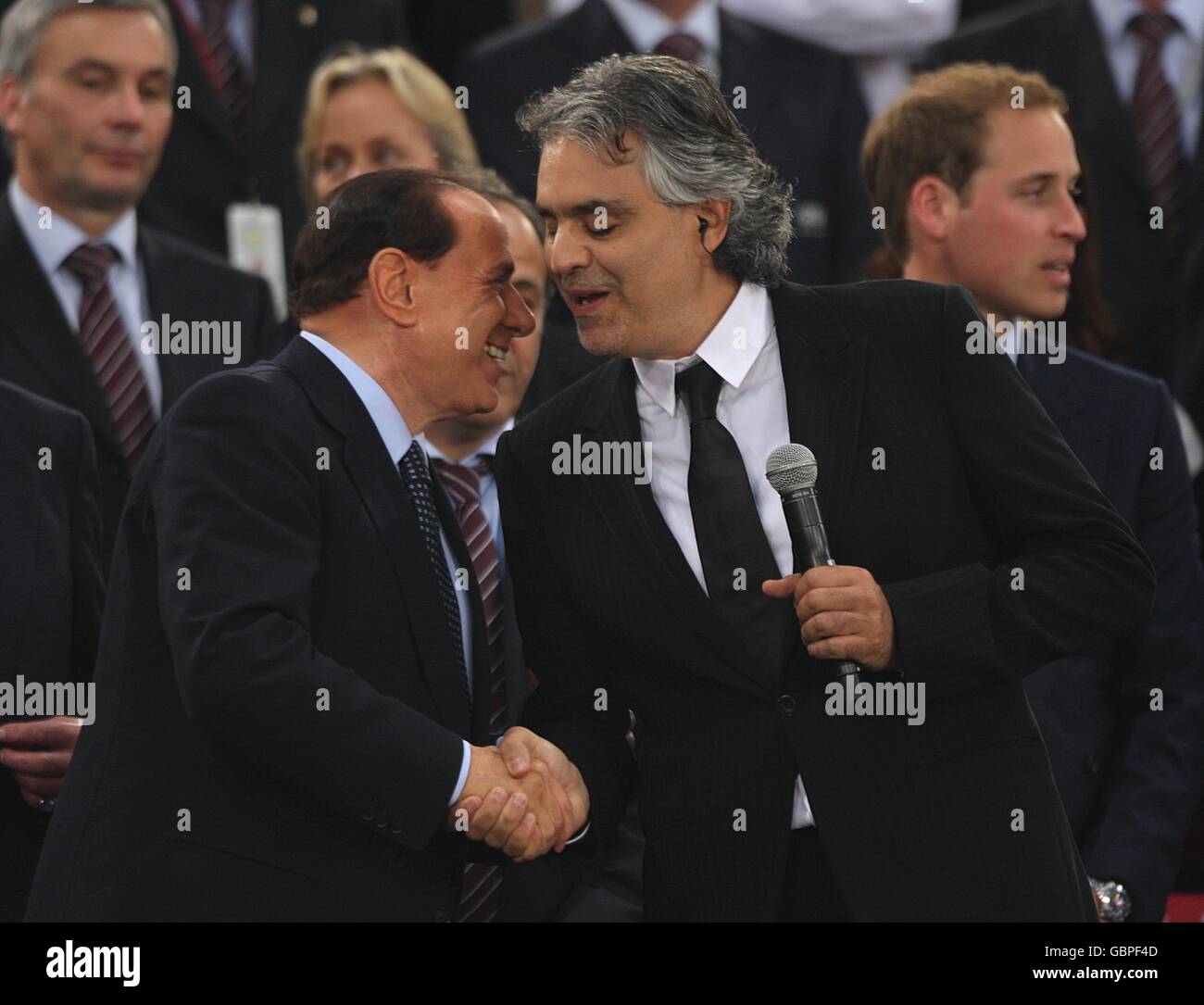 Italian Prime Minister Silvio Berlusconi (left) talks to Italian opera ...