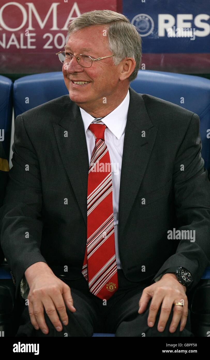 Manchester United manager Sir Alex Ferguson, in his seat on the ...