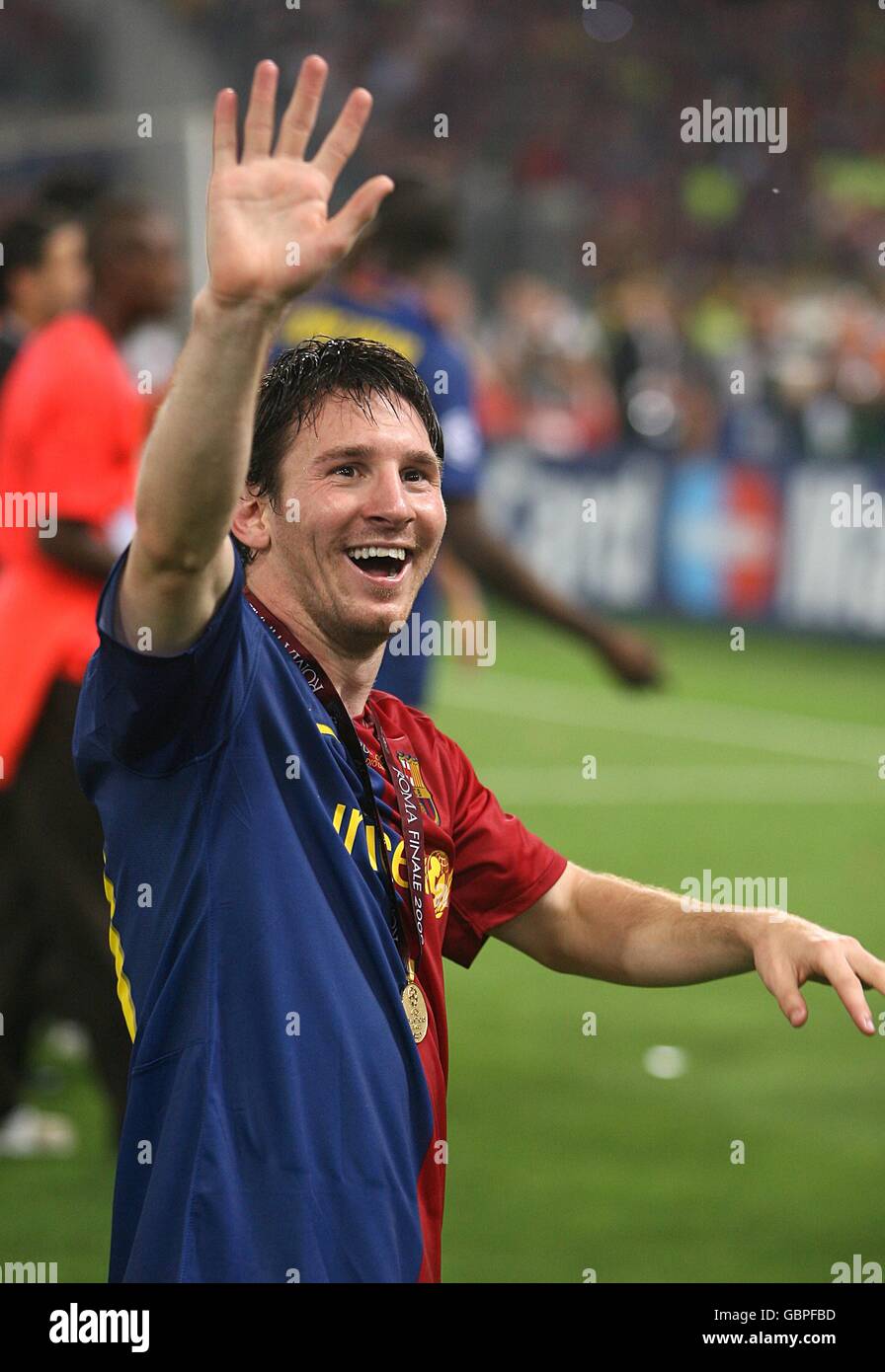 Barcelonas lionel messi winners medal champions hi-res stock ...