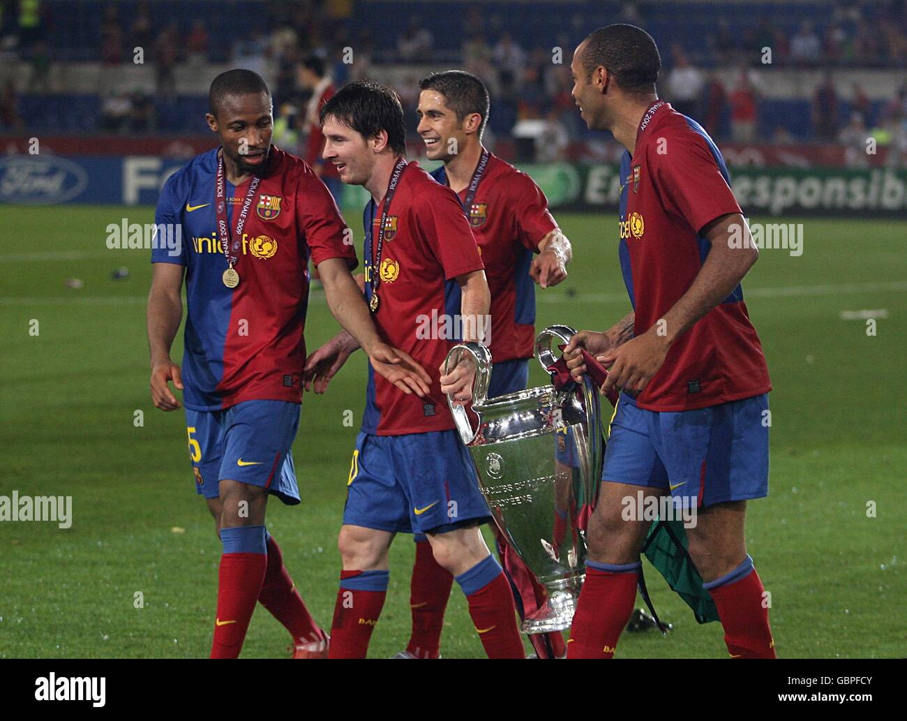 Barcelonas lionel messi with the uefa champions league trophy hi-res ...