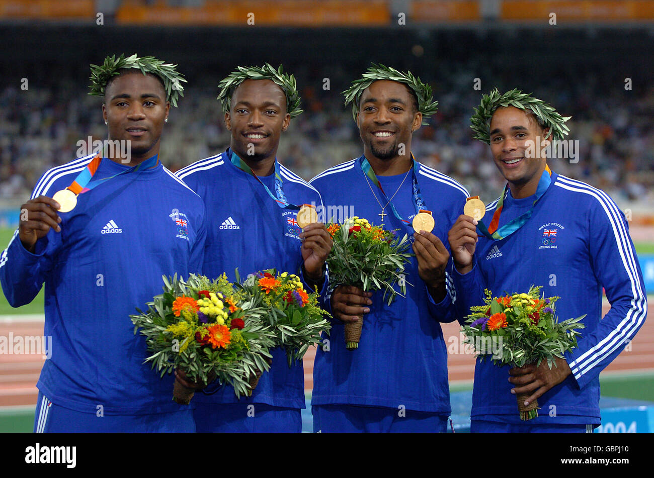 Great Britain's 4x100m relay team, Mark Lewis-Francis, Marlon Devonish ...
