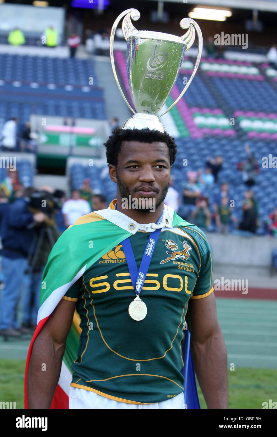 South Africa's Paul Delport celebrates after winning the trophy during ...