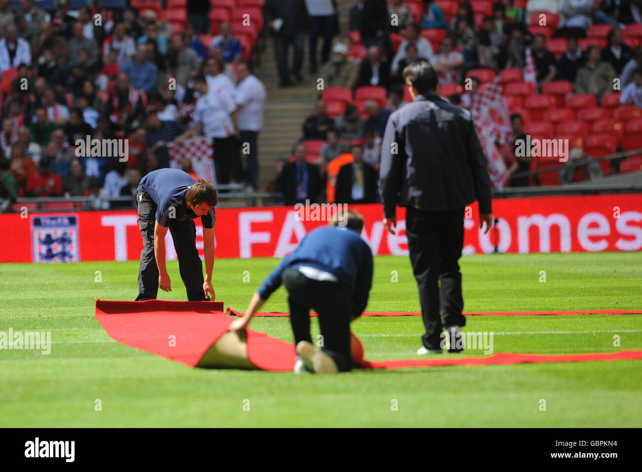 Preparations are made for the pre-match presentations Stock Photo - Alamy