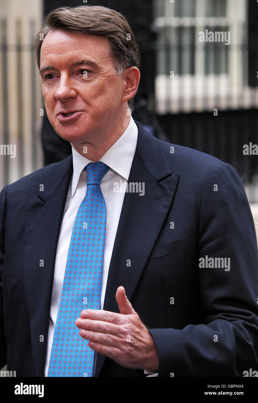 Lord Mandelson speaks to the media outside 10 Downing Street about the ...