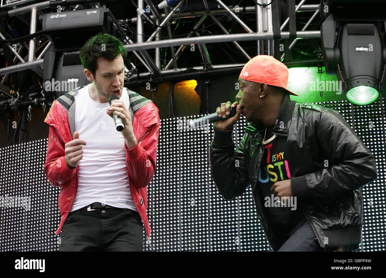 Dizzee Rascal (right) and Calvin Harris performing on stage during ...
