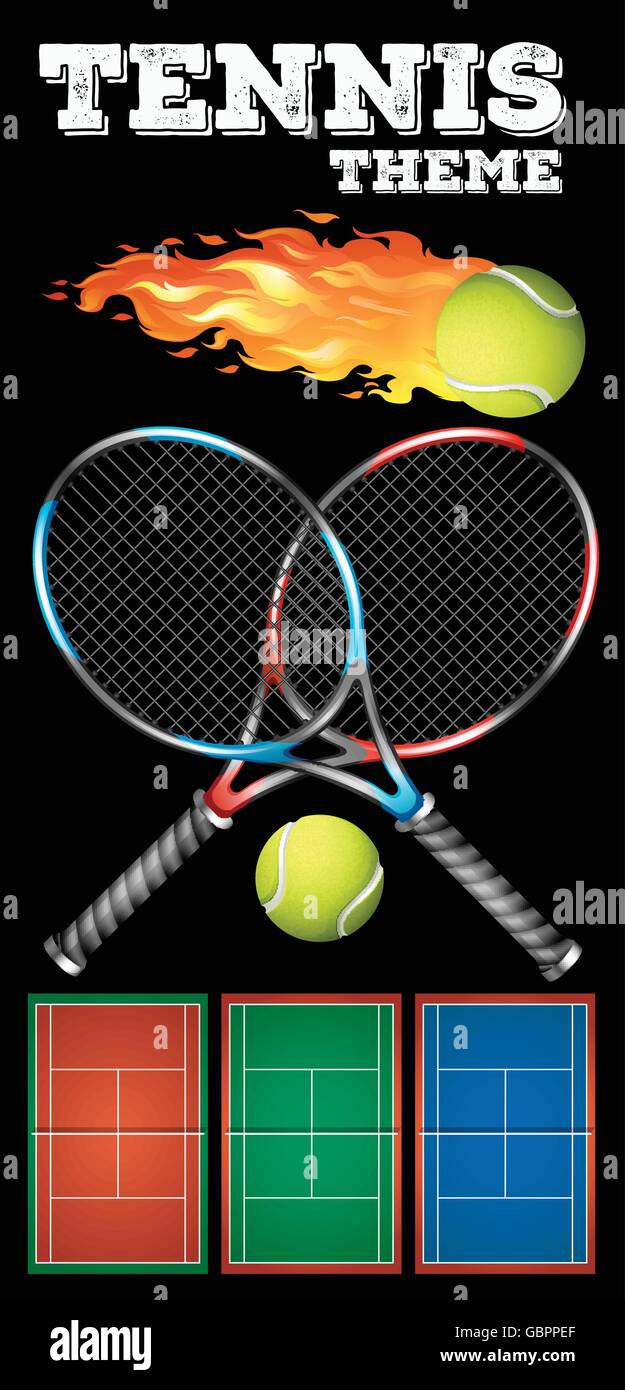 Tennis rackets and ball on poster illustration Stock Vector Image & Art ...