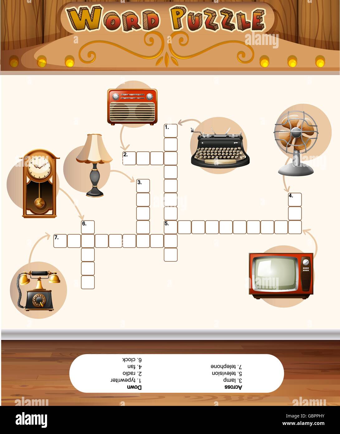 Word puzzle game with vintage objects illustration Stock Vector Image ...