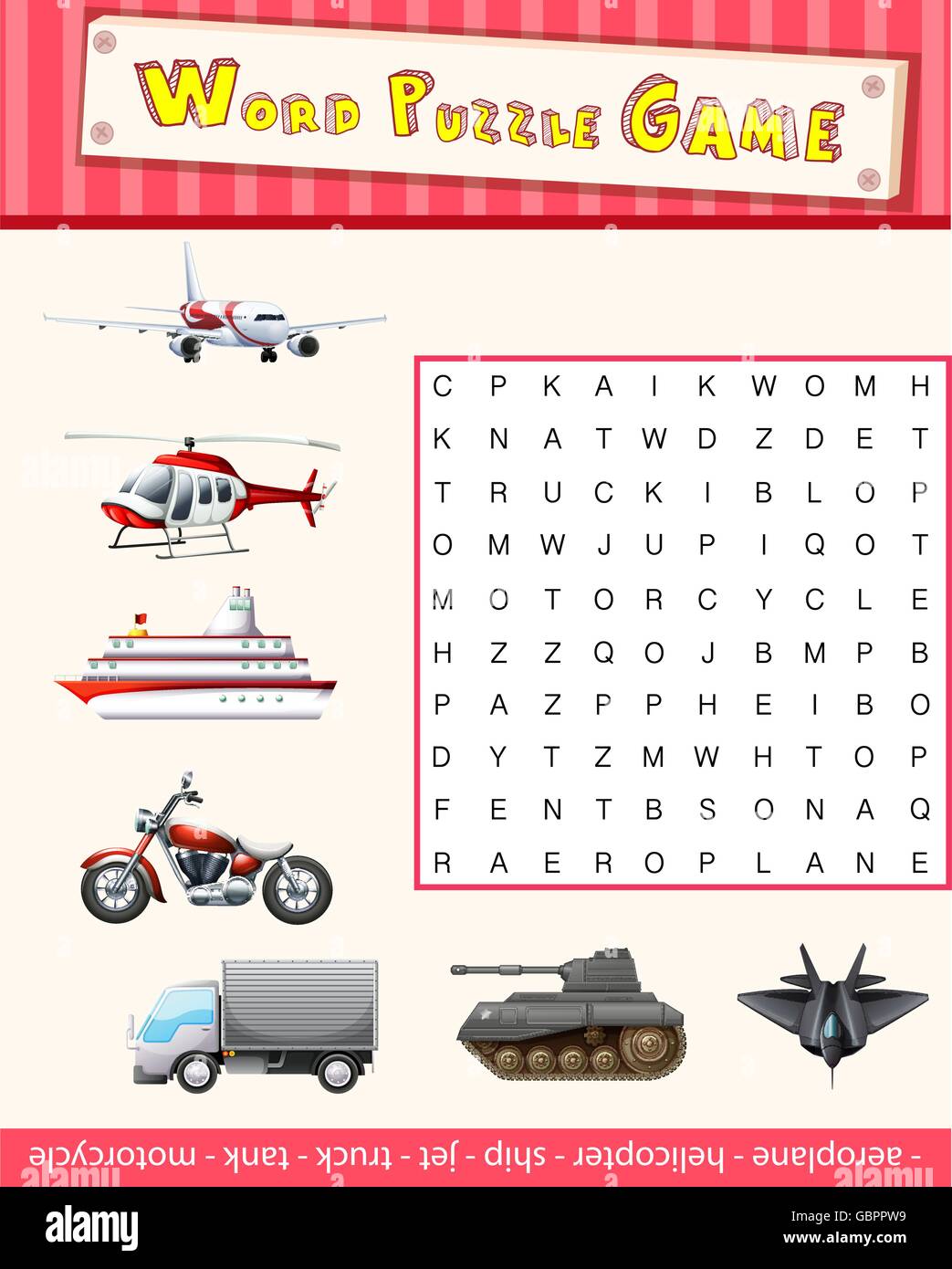 Word puzzle game template with transportations illustration Stock ...