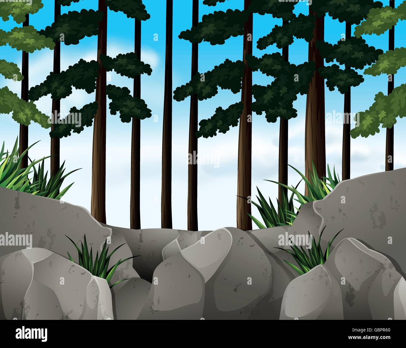 Nature scene with blue sky in the forest illustration Stock Vector ...
