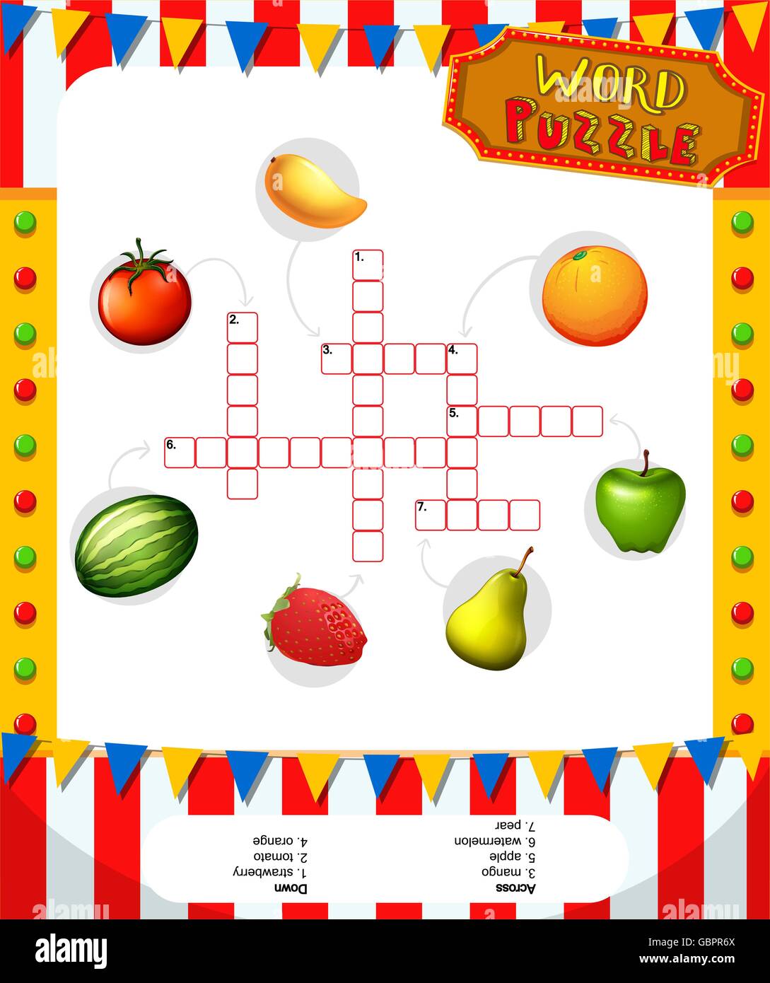 Word puzzle game template with fruits illustration Stock Vector Image ...