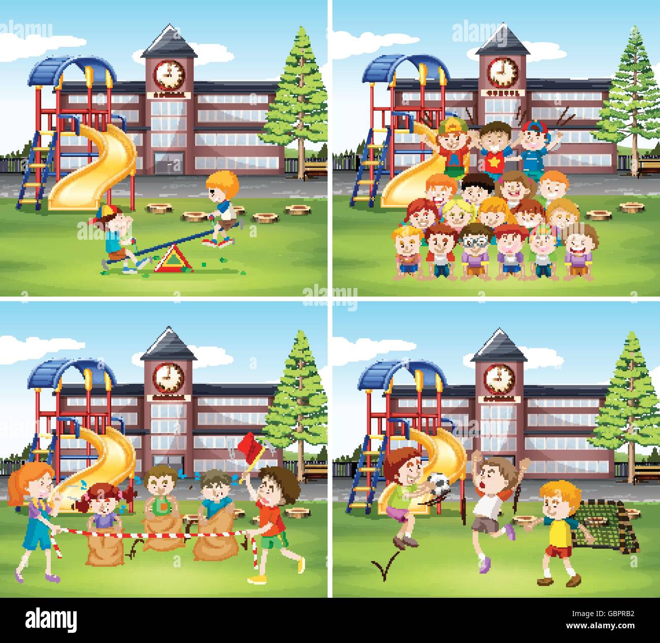 Children playing in the school ground illustration Stock Vector Image ...