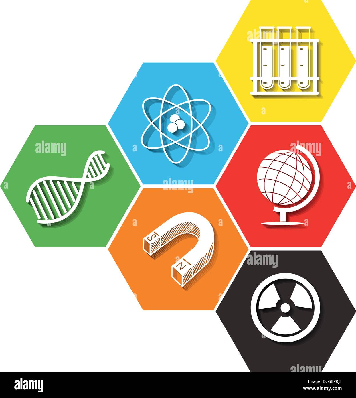 Different symbol of sciene on hexagon illustration Stock Vector Image ...