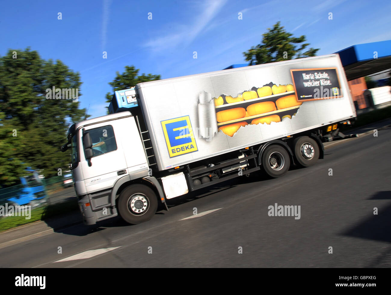 Moers, Germany. 7th June, 2016. Illustration - An Edeka truck drives to ...