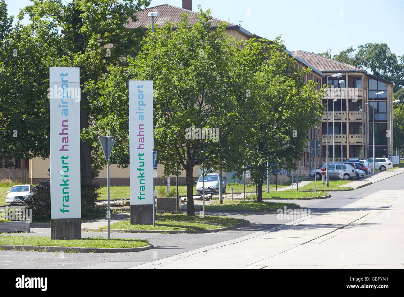The logo of airport Hahn can be seen on the premises of the airport in ...