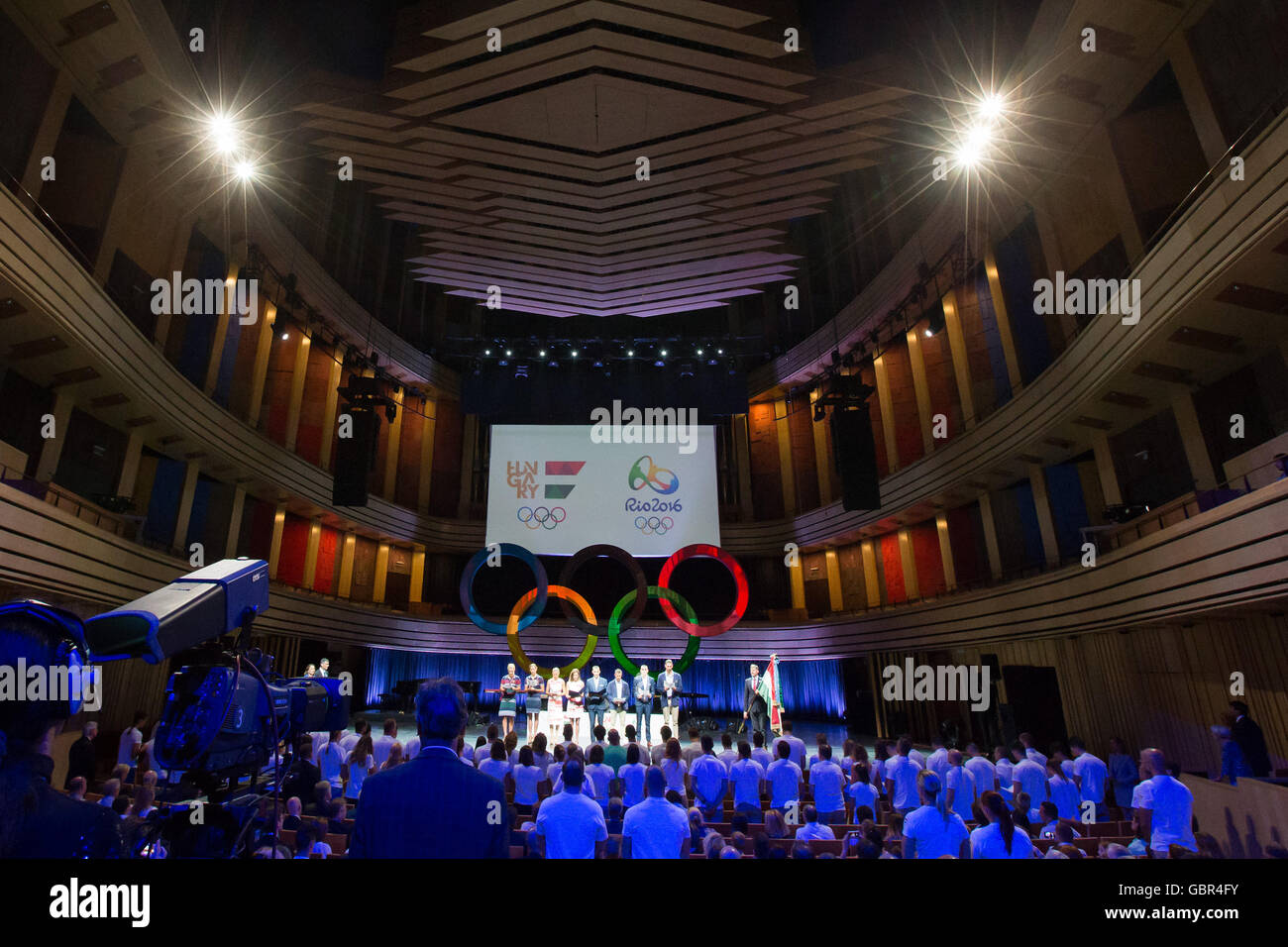 Budapest. 7th July, 2016. Members of the Hungarian Olympic team take ...