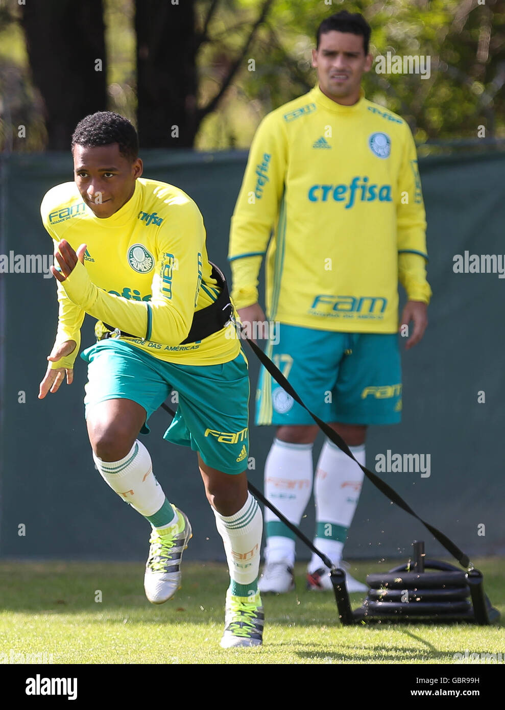 The player Matheus Sales of SE Palmeiras, during training, the Football ...