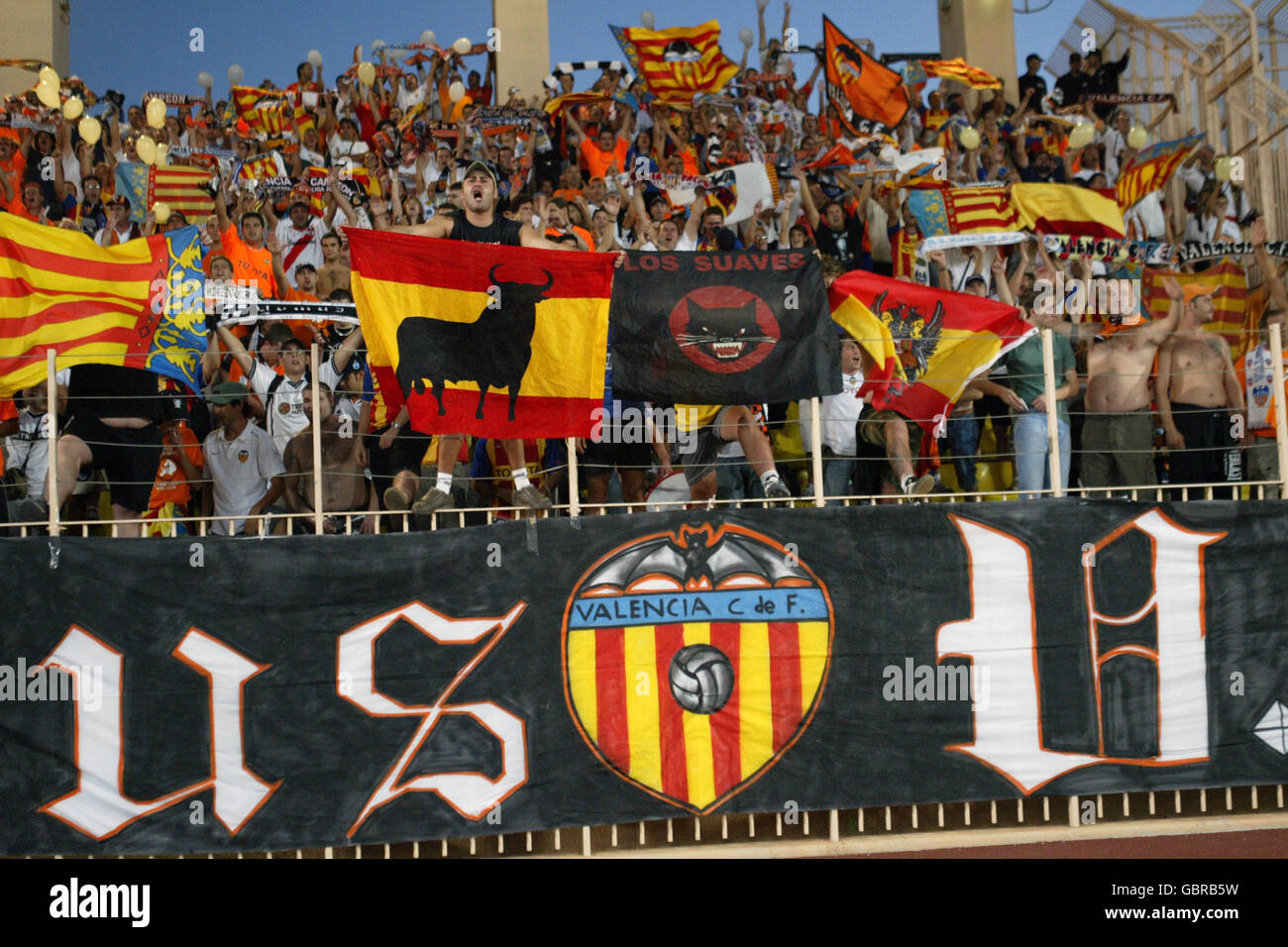 Soccer - UEFA Super Cup - FC Porto v Valencia. Valencia fans wave ...