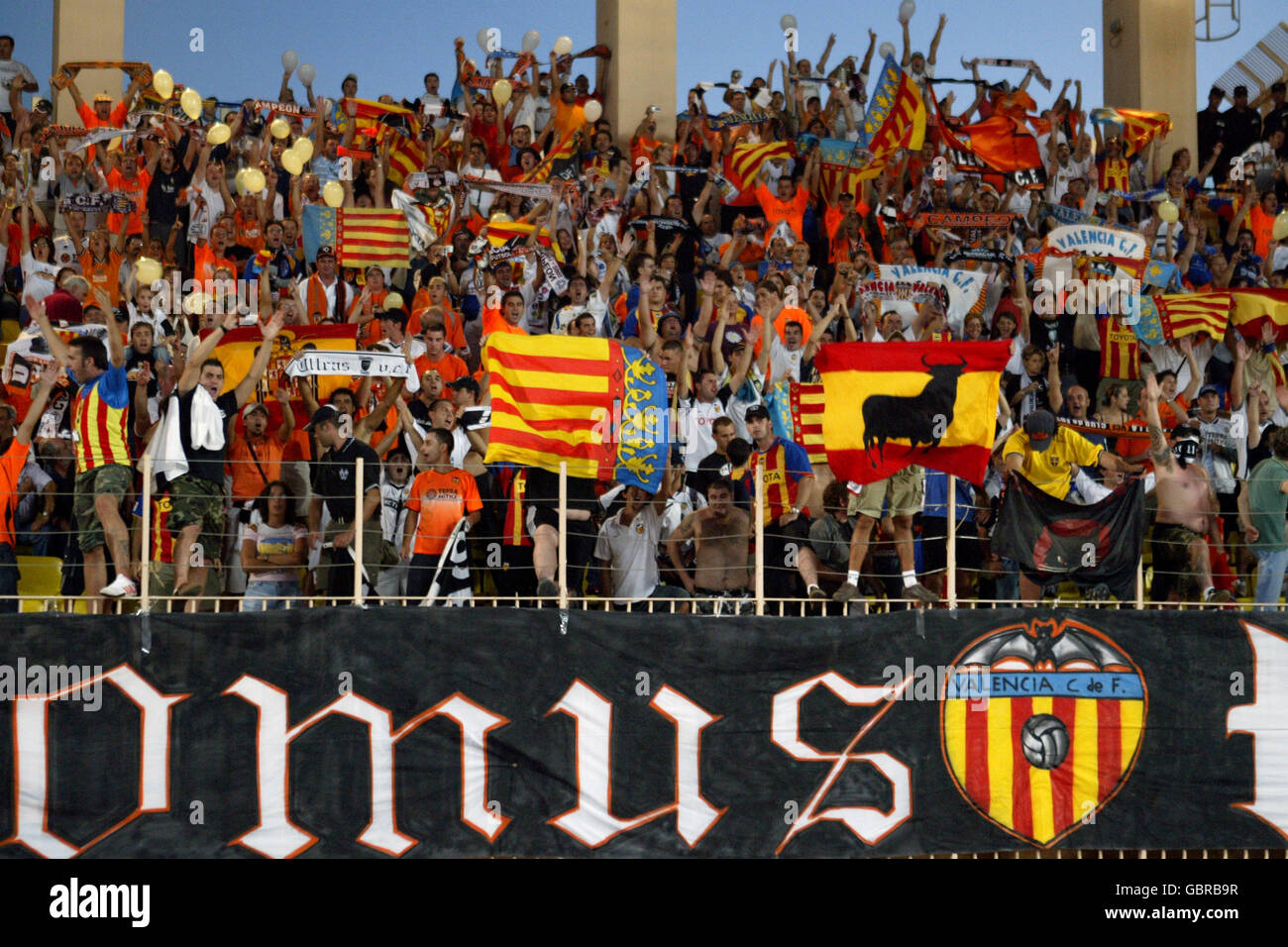 Soccer - UEFA Super Cup - FC Porto v Valencia. Valencia fans wave ...