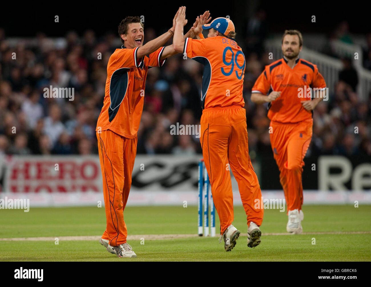 Netherlands' Pieter Seelaar celebrates dismissing England's Paul ...