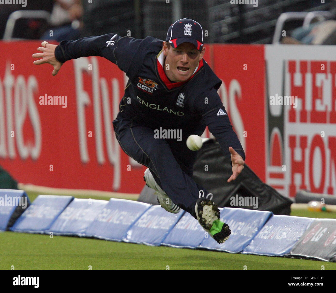 England's Eoin Morgan misfields on the boundry during the ICC World ...