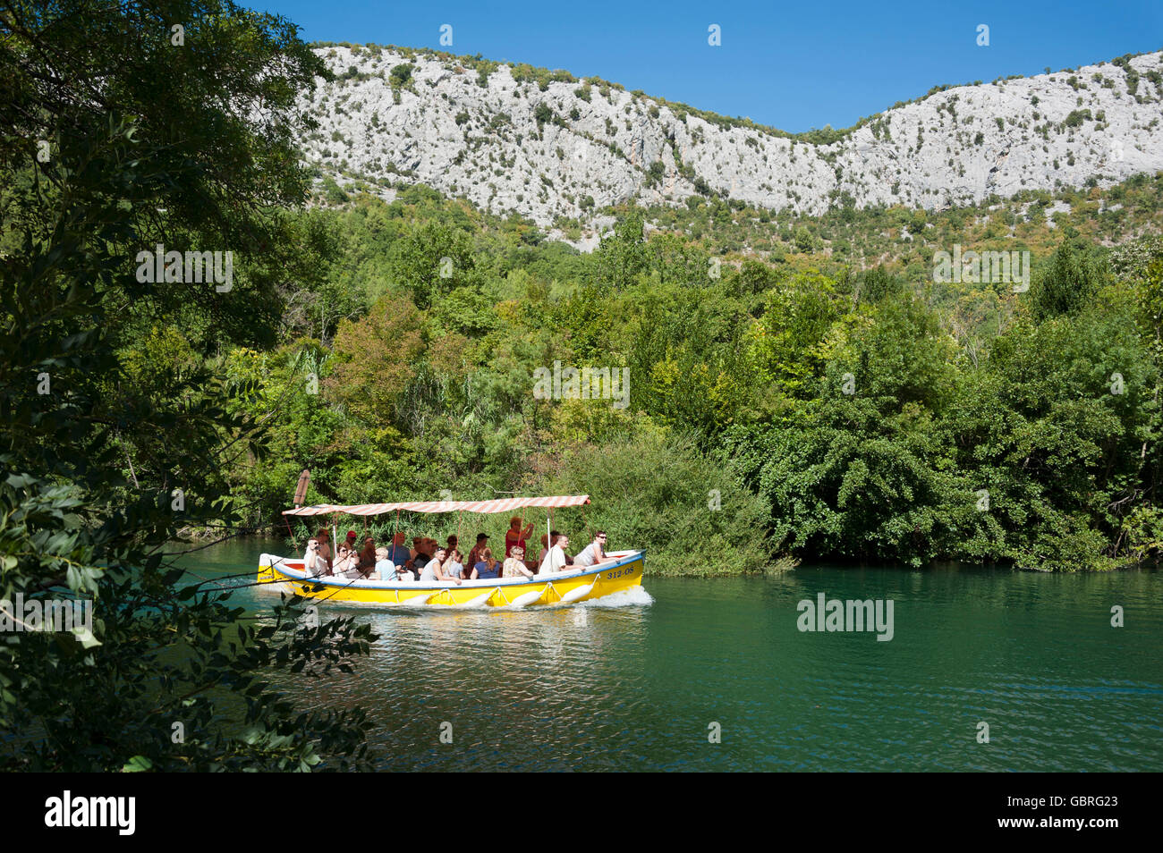 Boat, Canyon Cetina, near Omis, Split-Dalmatia, Dalmatia, Croatia ...
