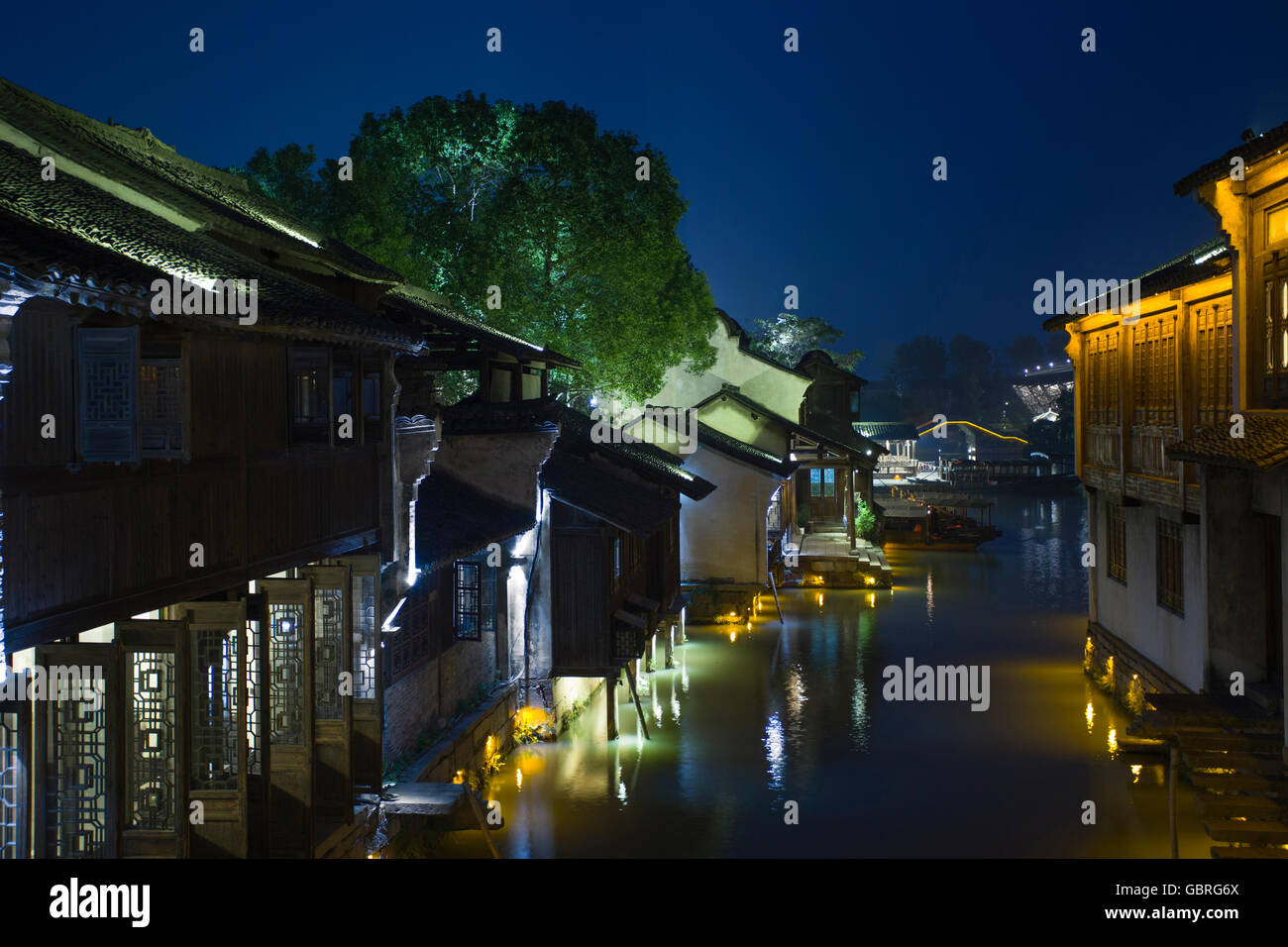 Night view of west gate town of Wuzhen, Zhejiang Province Stock Photo ...