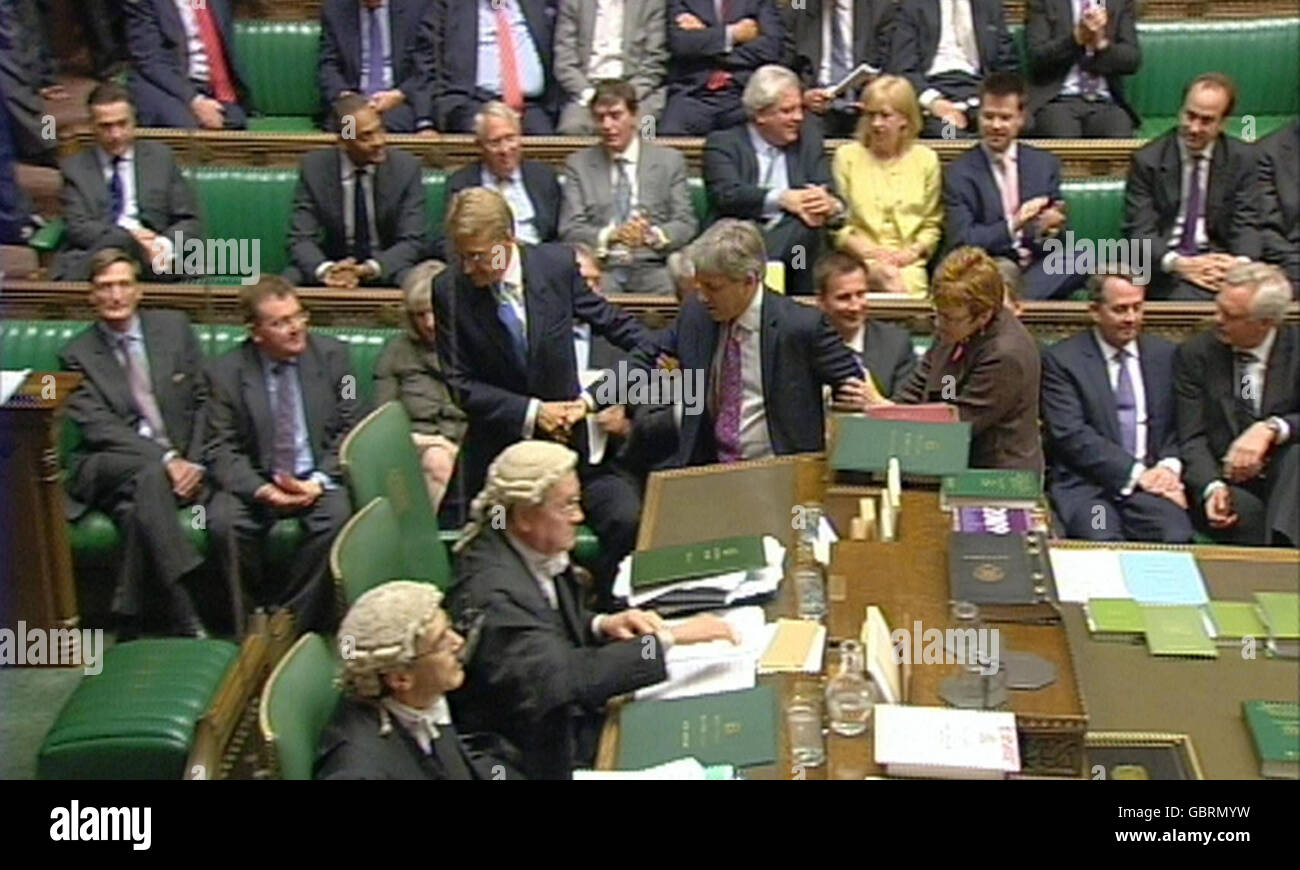 John Bercow MP is walked to the speakers chair in the House of Commons ...