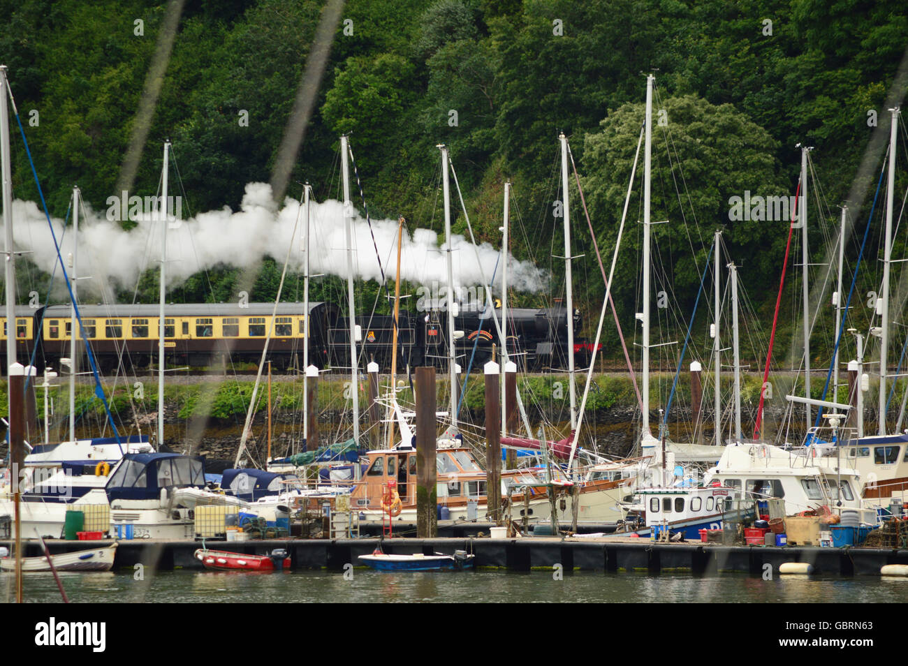 Lydham Manor 7827, Steam Engine, hauling train into Kingswear Station ...