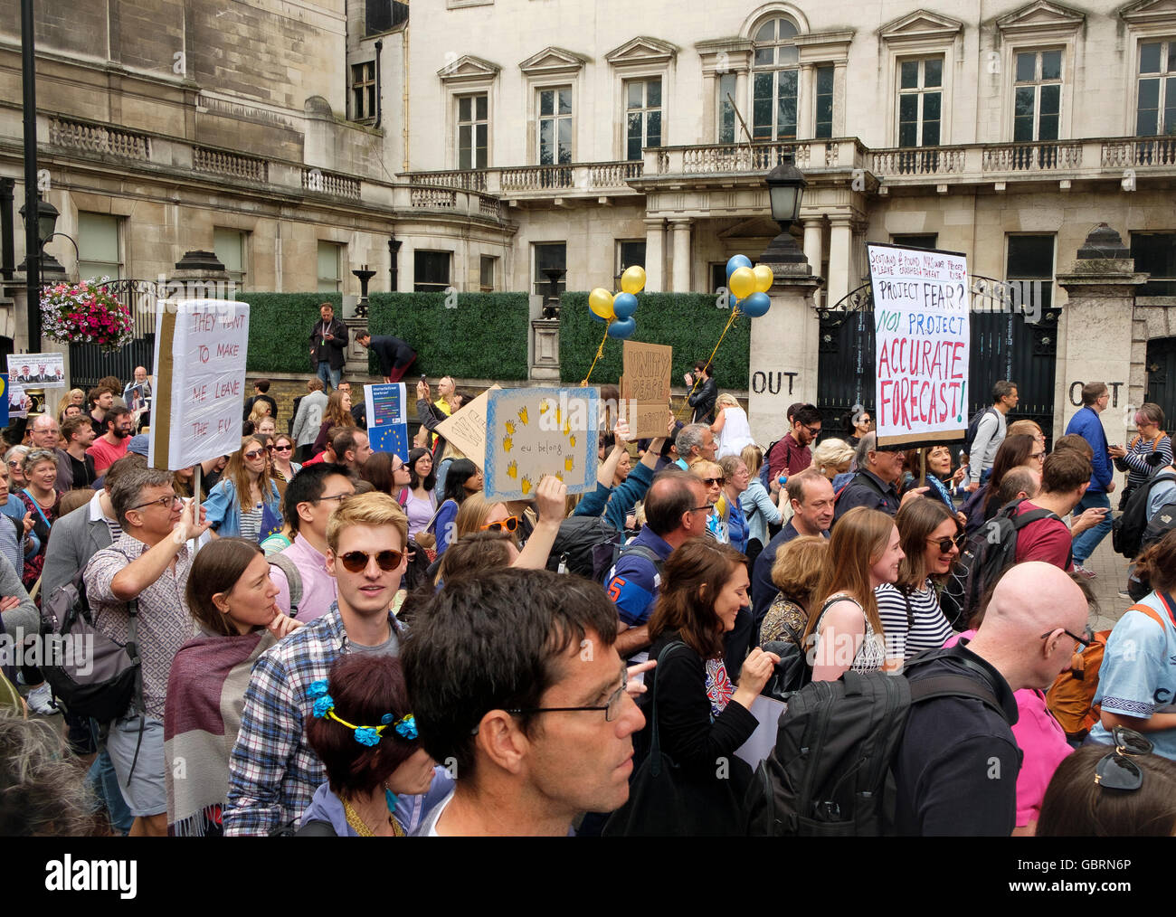 London, UK , 2 July 2016: Protesters on the March for Europe ...